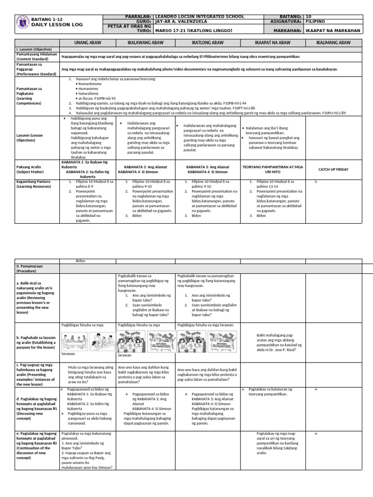 DLL-FILIPINO-10-BORRETA-W4- | PDF