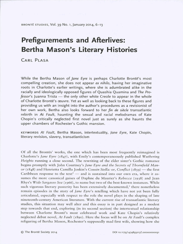 Prefigurements and Afterlives: Bertha Mason's Literary Histories | PDF ...