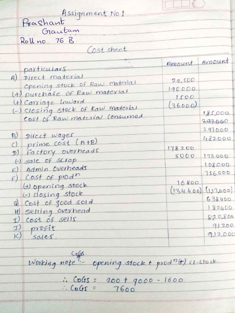 Costing Assignment - Prashant 76 B | PDF