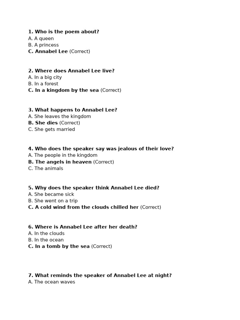 Annabel Lee Q and A | PDF