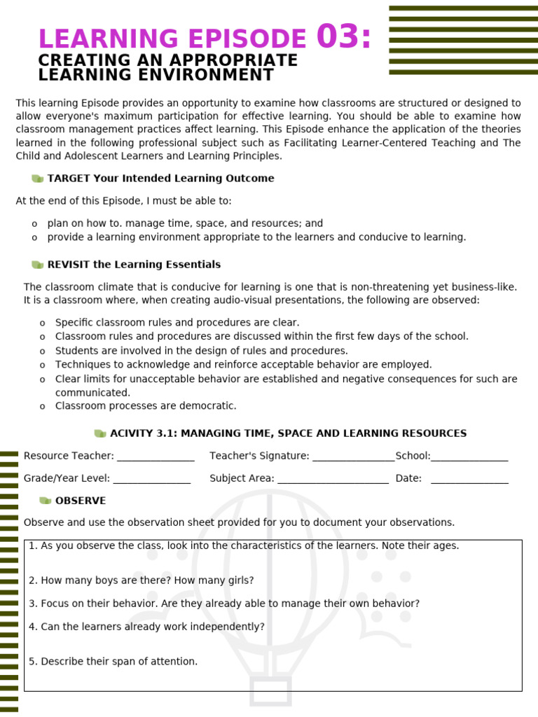 Learning Episode 03 | PDF | Learning | Classroom Management