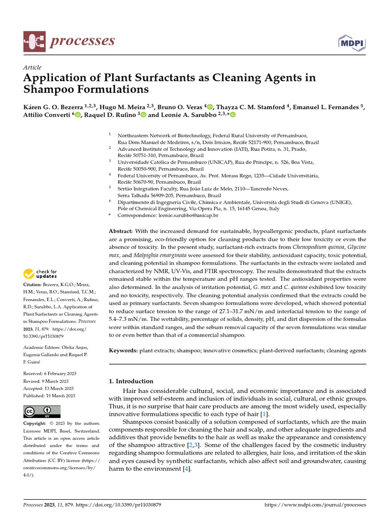 Processes 11 00879 v2 | PDF | Surfactant