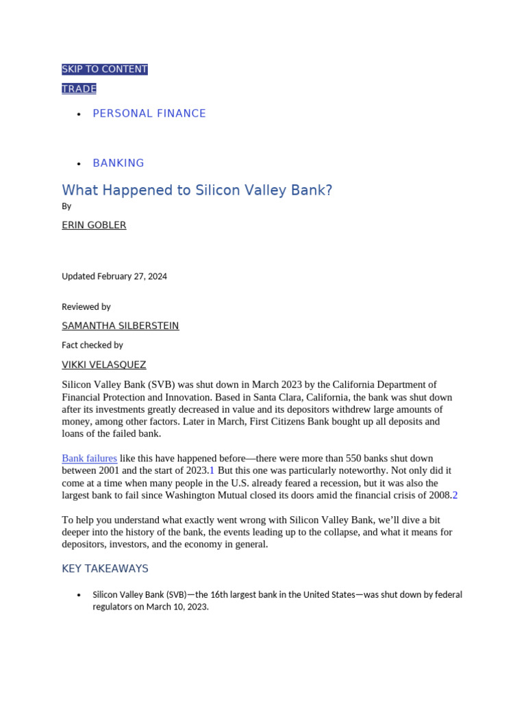 Silicon Valley Bank Collapse Explained | PDF | Banks | Federal Deposit ...