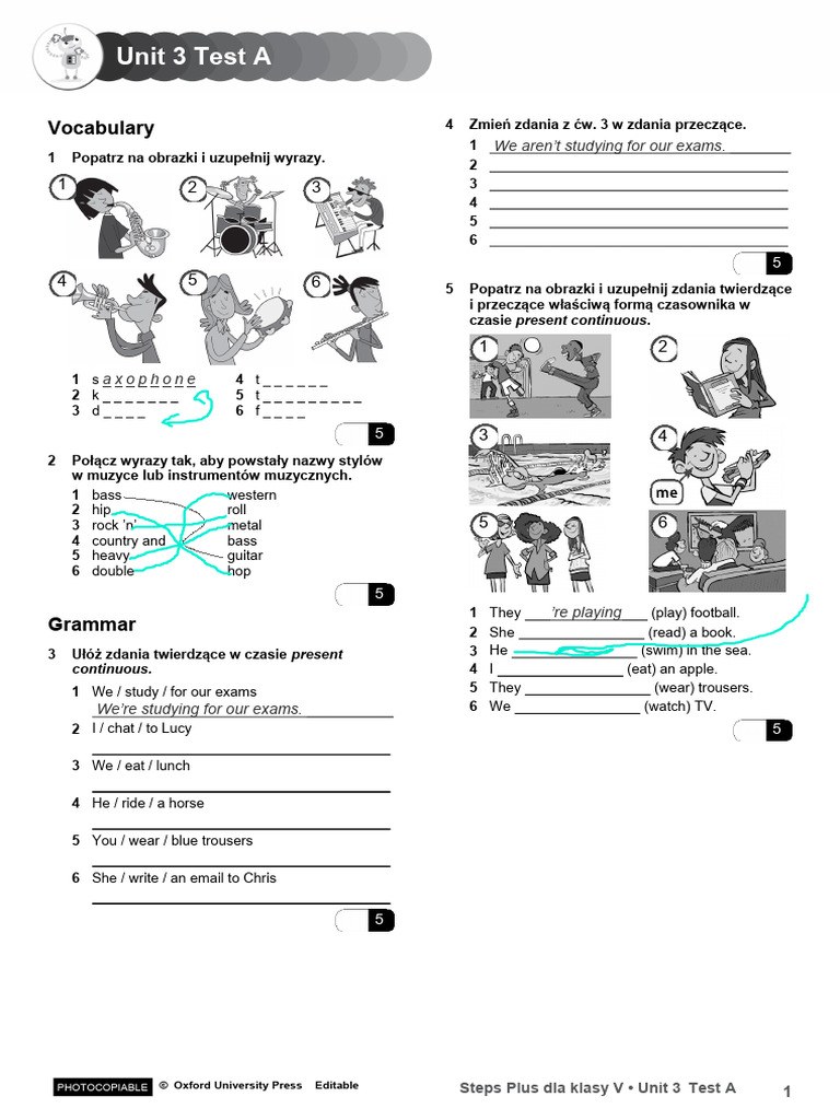 Unit 3 Test A: Music and Grammar Activities | PDF | Popular Music ...