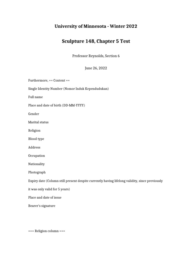Sculpture 148 Chapter 5 Test | PDF
