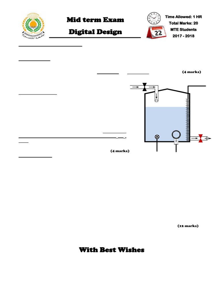 Mid Term Exam Digital Design: Solve The Following Questions | PDF