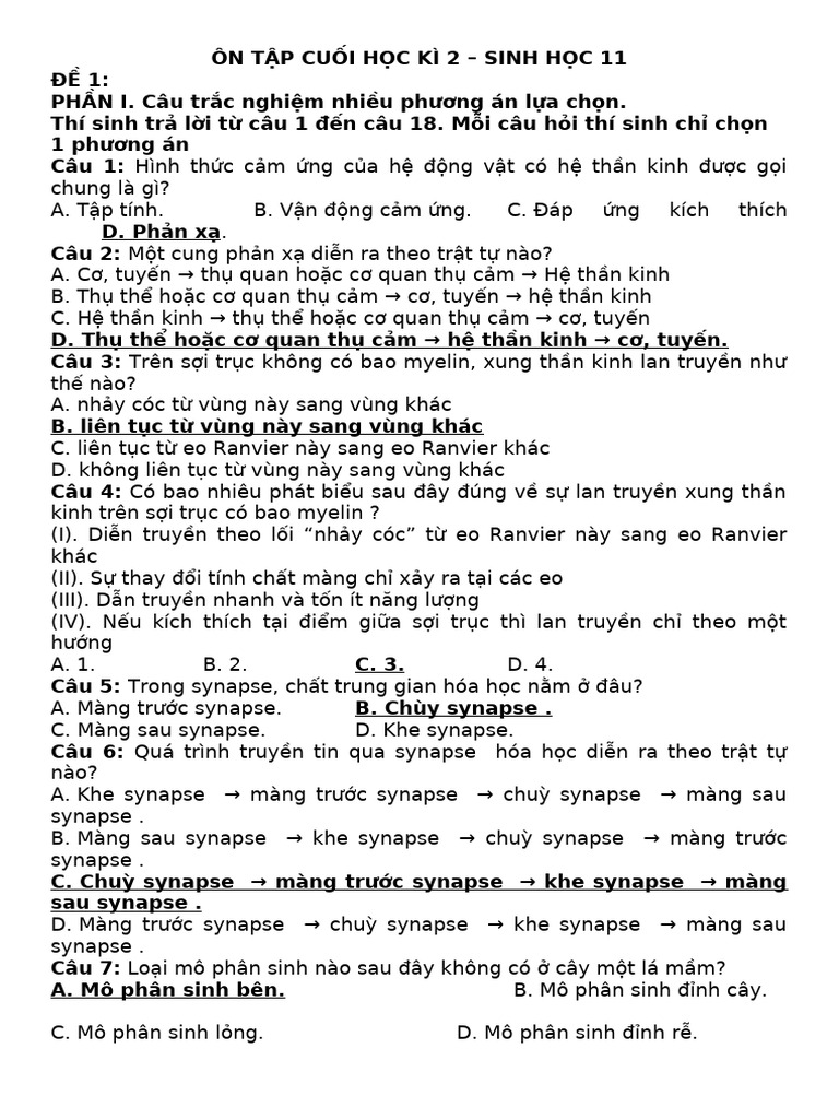 ÔN-TẬP-CK2-SINH-11 | PDF