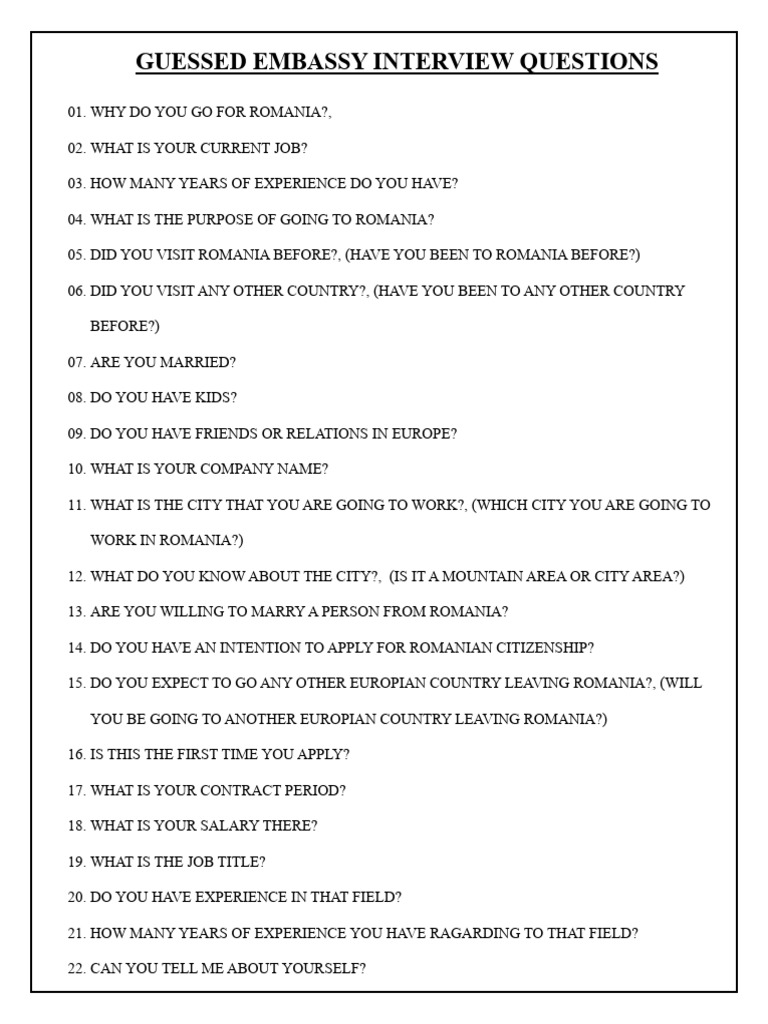 Guessed Embassy Interview Questions | PDF