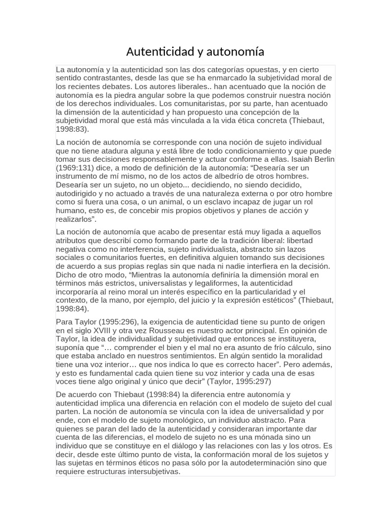Autonomía y autenticidad en la ética moral | PDF | Moralidad ...