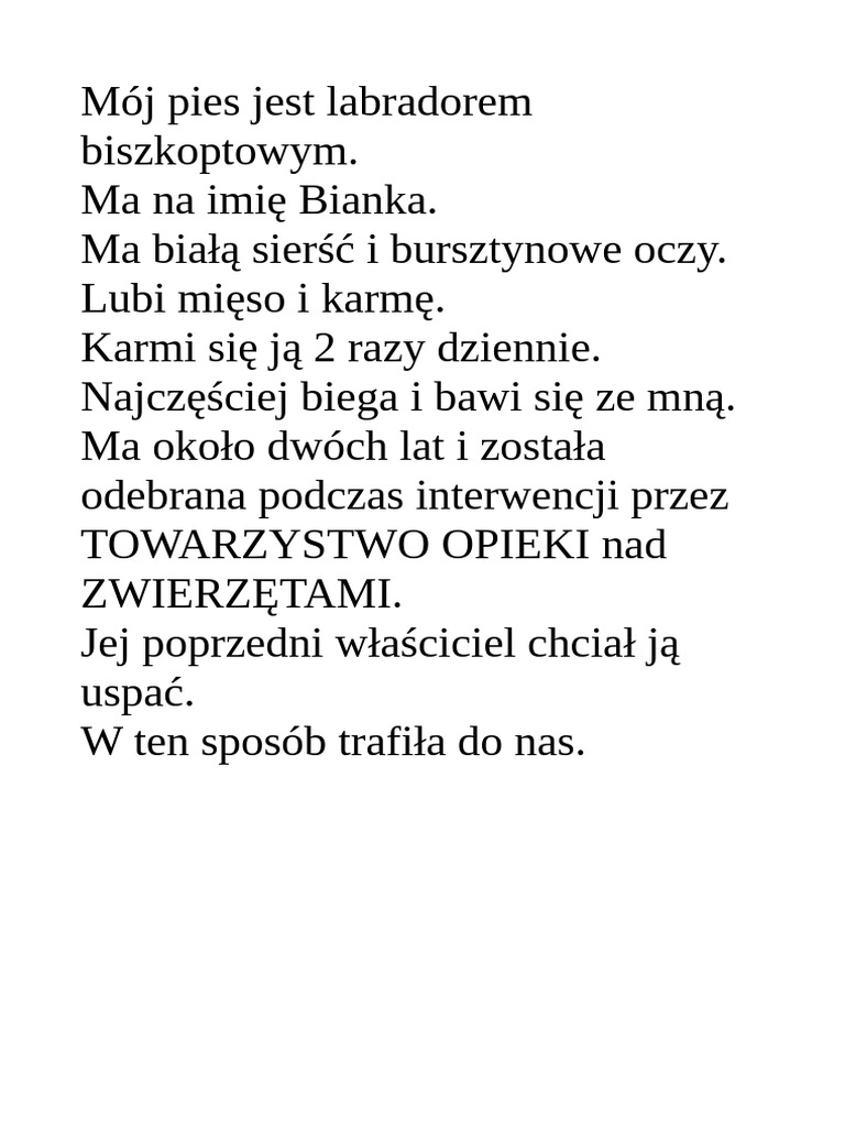 Opis Mojego Psa | PDF