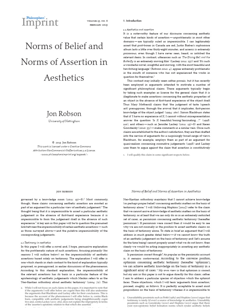 norms-of-belief-and-norms-of-assertion-in-aesthetics | PDF | Knowledge | Optimism