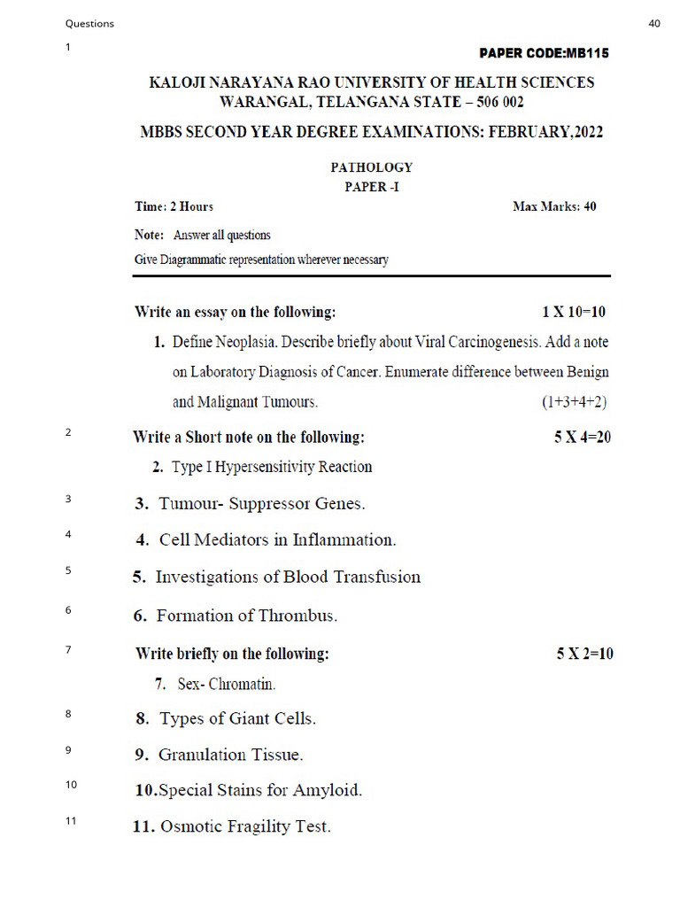 Pathology Paper I 2022 | PDF