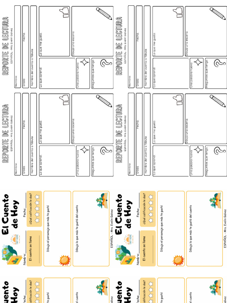 Hoja de Trabajo Reporte de Lectura Cuento Preescolar (1350 X 1080 PX ...