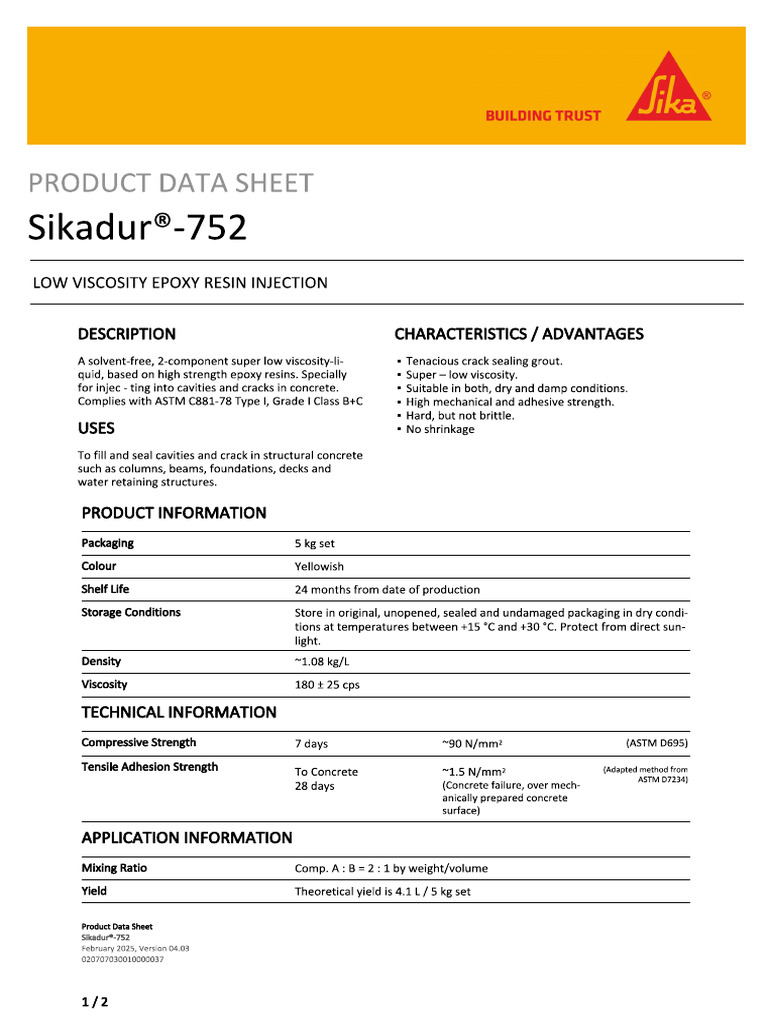 Sikadur 752 Product Data Sheet | PDF