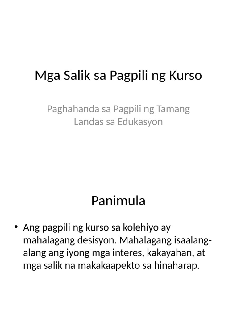 Mga Salik Sa Pagpili NG Kurso | PDF