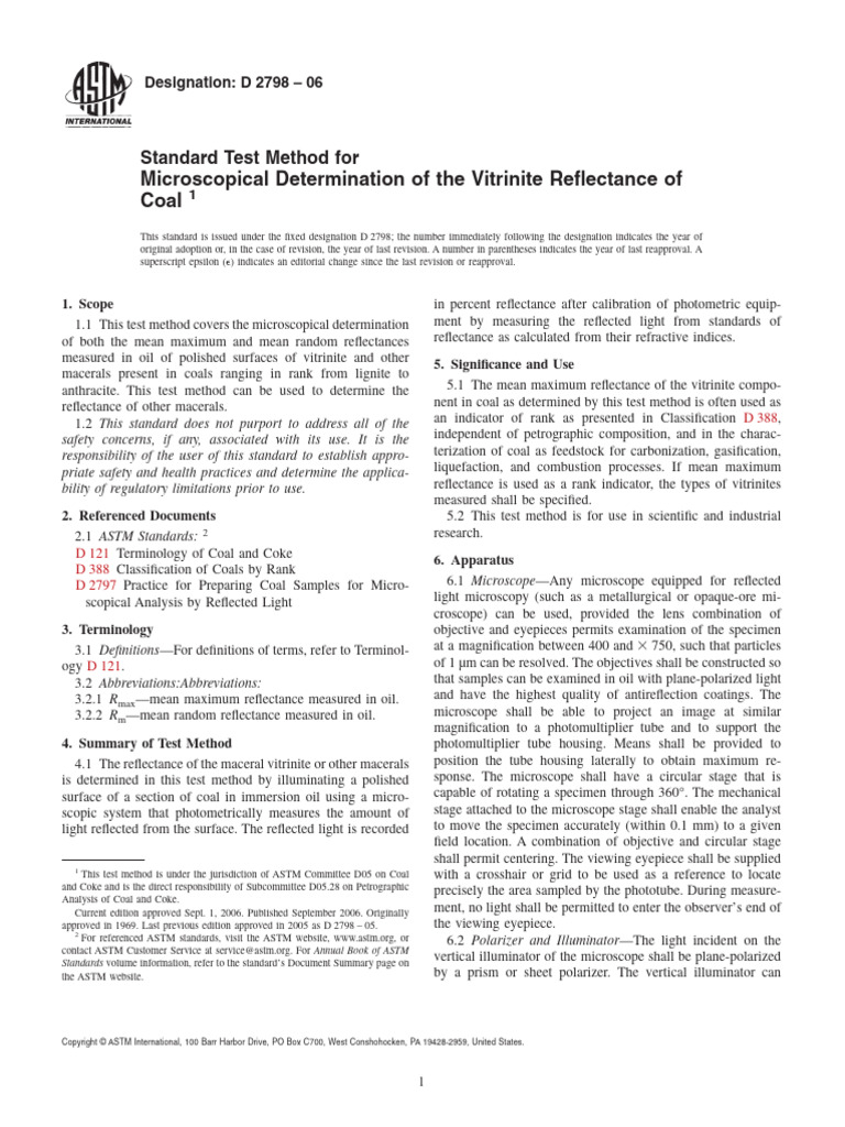 Vitrinite Reflectance Test Method D 2798 | PDF | Microscope | Filter ...