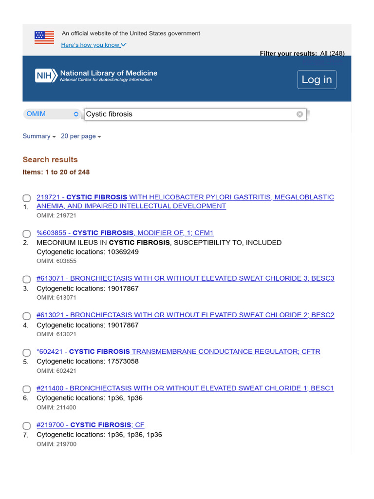 Cystic fibrosis - OMIM - NCBI | PDF | Congenital Disorder | Clinical Medicine