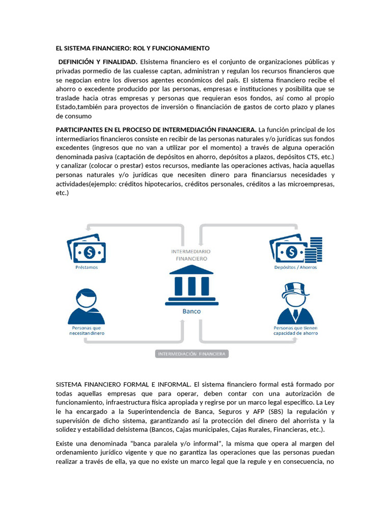 Funcionamiento del Sistema Financiero | PDF | Bancos | Sistema financiero