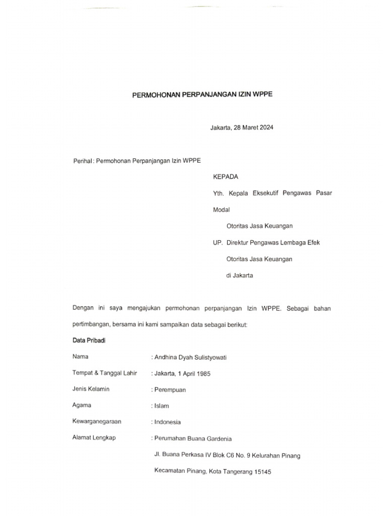 Permohonan Perpanjangan Izin WPPE | PDF