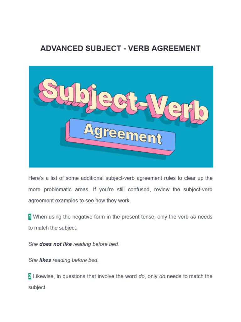 Advanced Subject - Verb Agreement | PDF | Verb | Grammatical Number