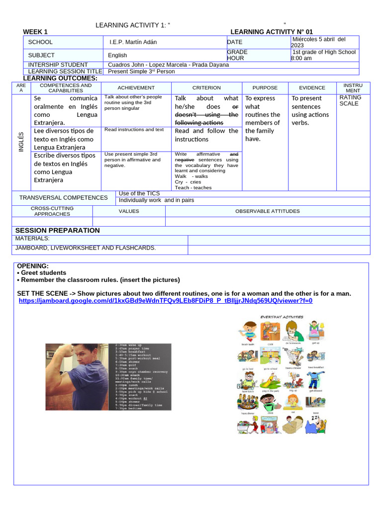 Present Simple 3rd Person Lesson Plan | PDF | Human Communication | Behavior Modification