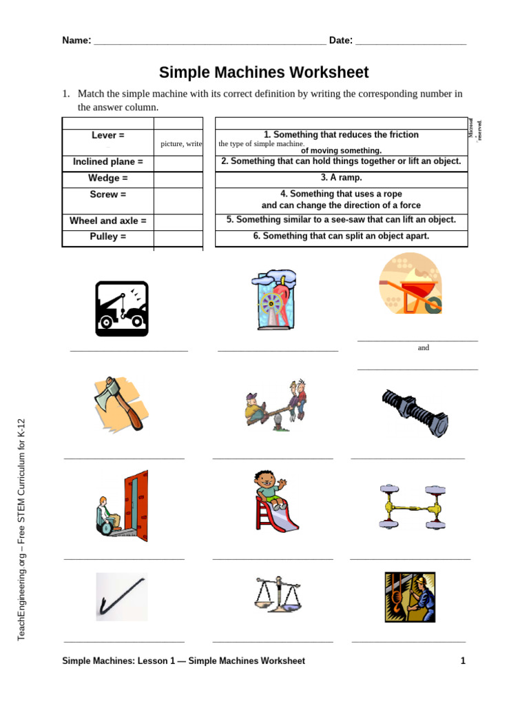 Simplemachines Lesson01 Worksheet | PDF | Machines | Manufactured Goods