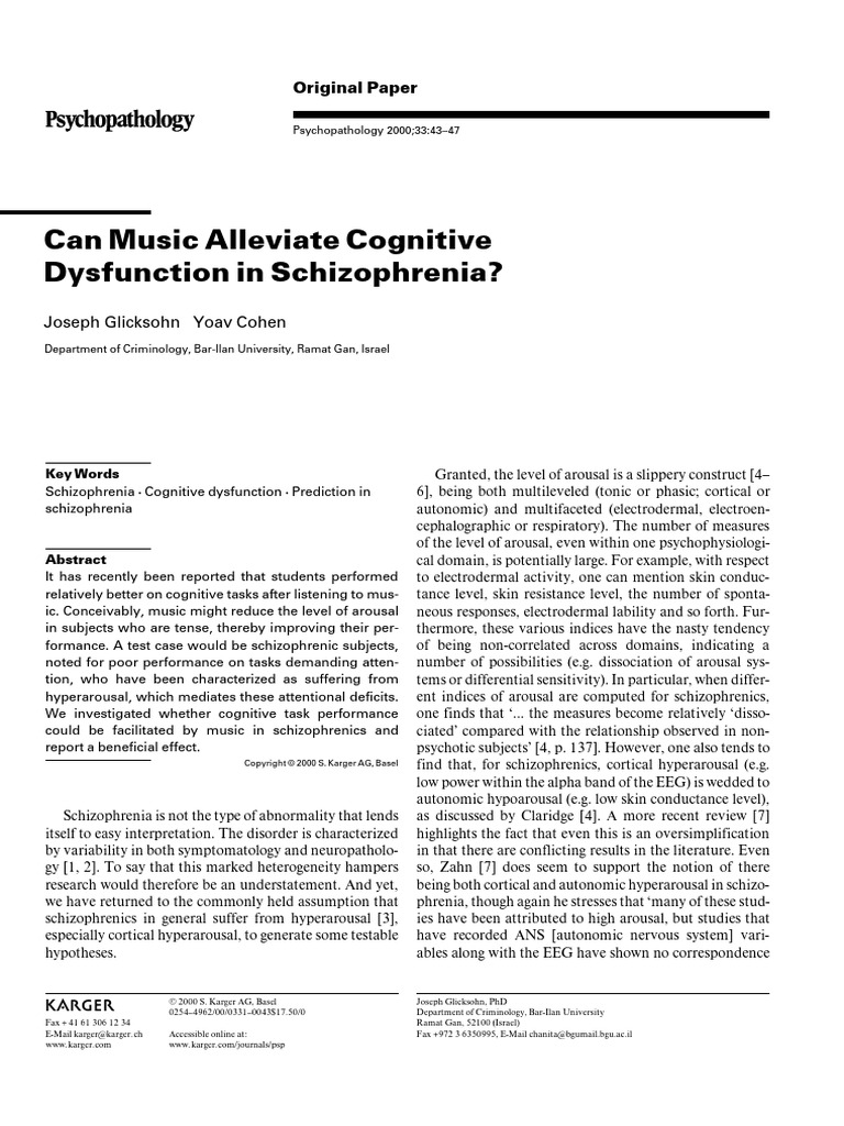 Can Music Alleviate Cognitive Dysfunction in Schizophrenia? | PDF ...