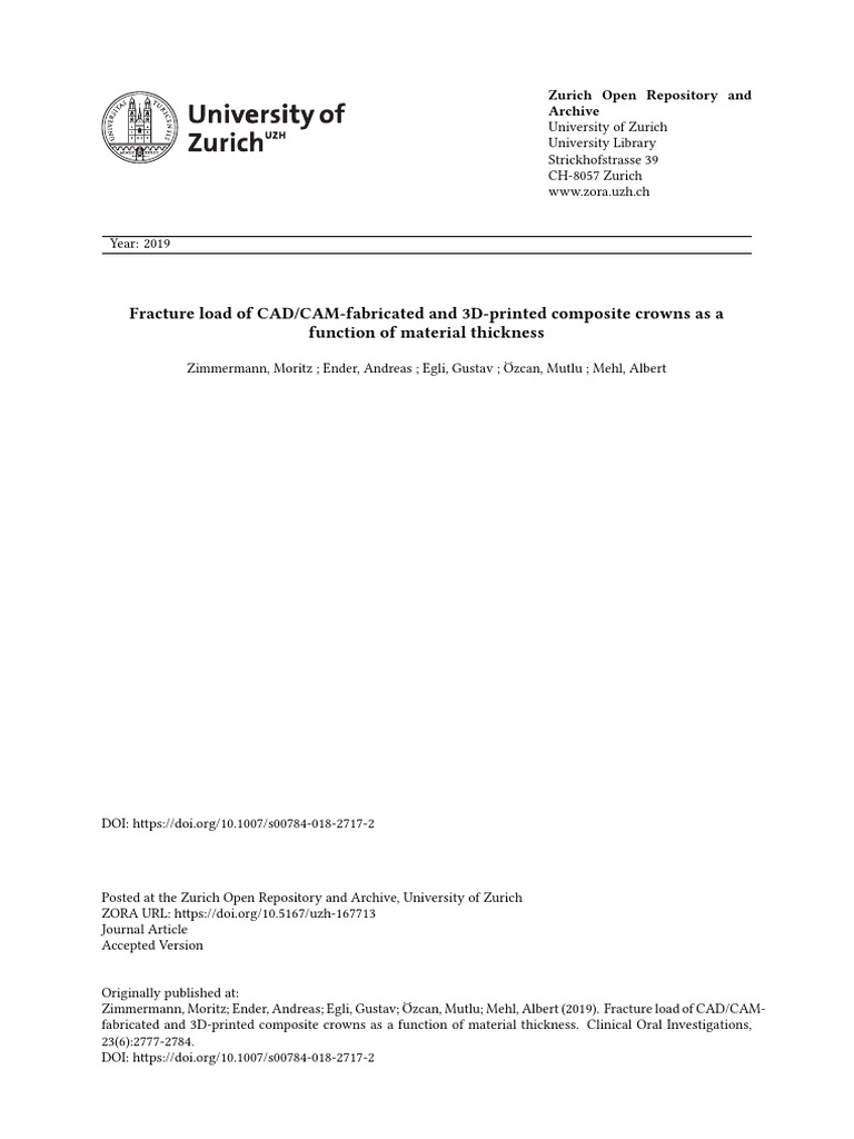 Fracture Load of CAD-CAM-fabricated and 3d-Printed Composite Crowns As ...