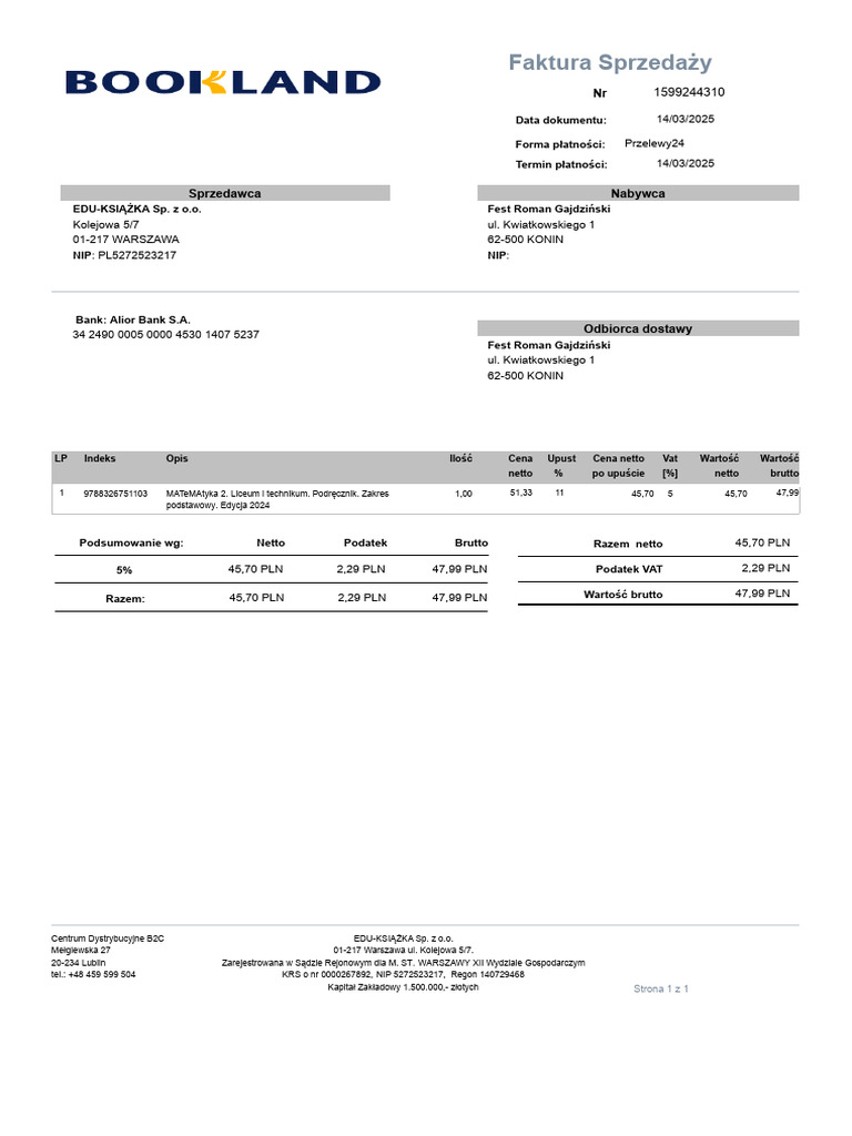 Faktura 1599244310 | PDF