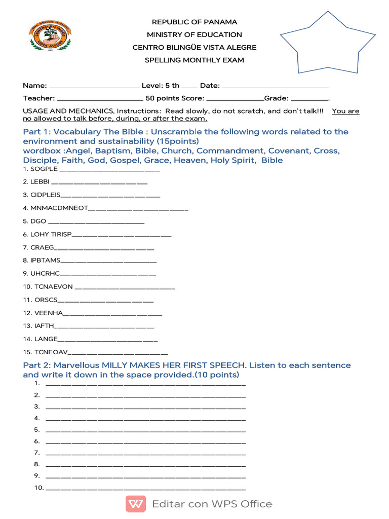 Monthly Spelling Test Instructions | PDF
