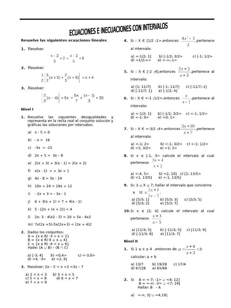 ECUACIONES E INECUACIONES CON intervalos | PDF | Matemáticas | Objetos matemáticos