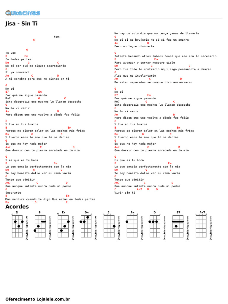 Jisa - Sin Ti [Uke Cifras] | PDF