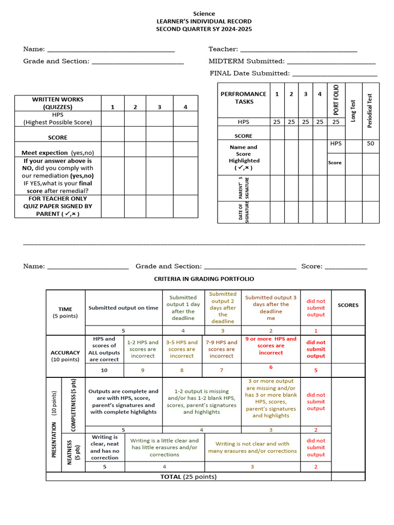 q2 Learners Individual Record Portfolio Print 1 | PDF