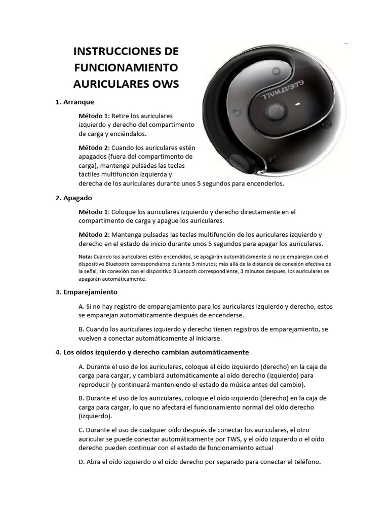 GREATWALL Auriculares AI | PDF | Auriculares | Bluetooth