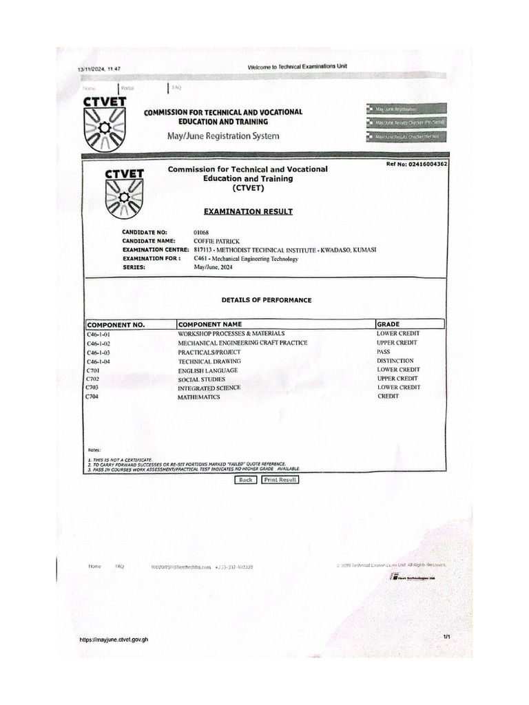 Ctvet Results Slip | PDF