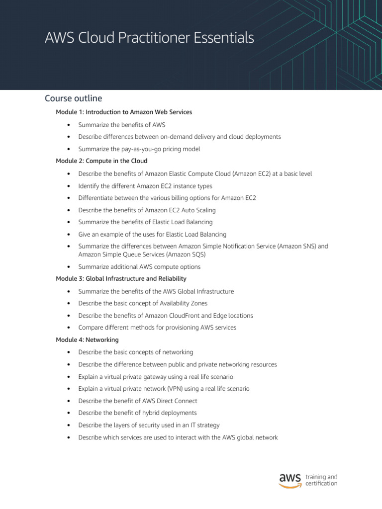 AWS Cloud Practitioner Essentials Course Content - Igmguru | PDF | Amazon Web Services | Cloud ...
