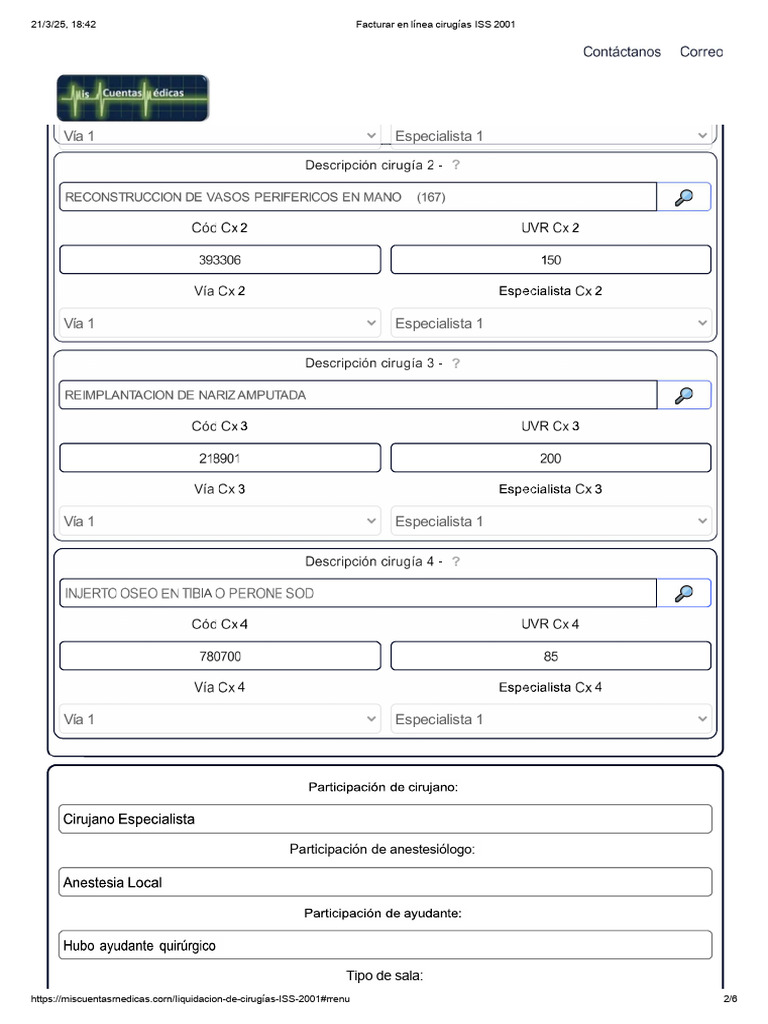 Facturación Cirugías ISS 2001 Online | PDF | Cirugía | Cirujano