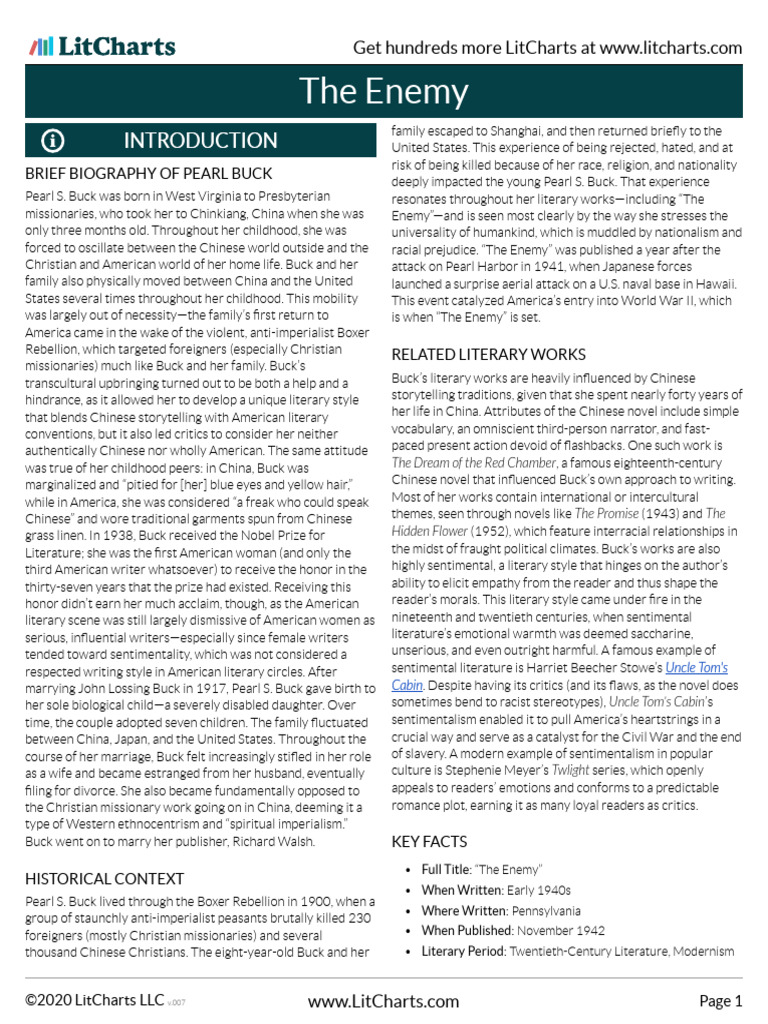 The Enemy LitChart | PDF | Uncle Tom's Cabin