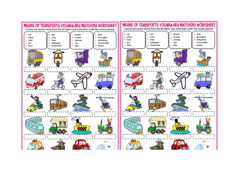 Means of transport - vocabulary matching | PDF