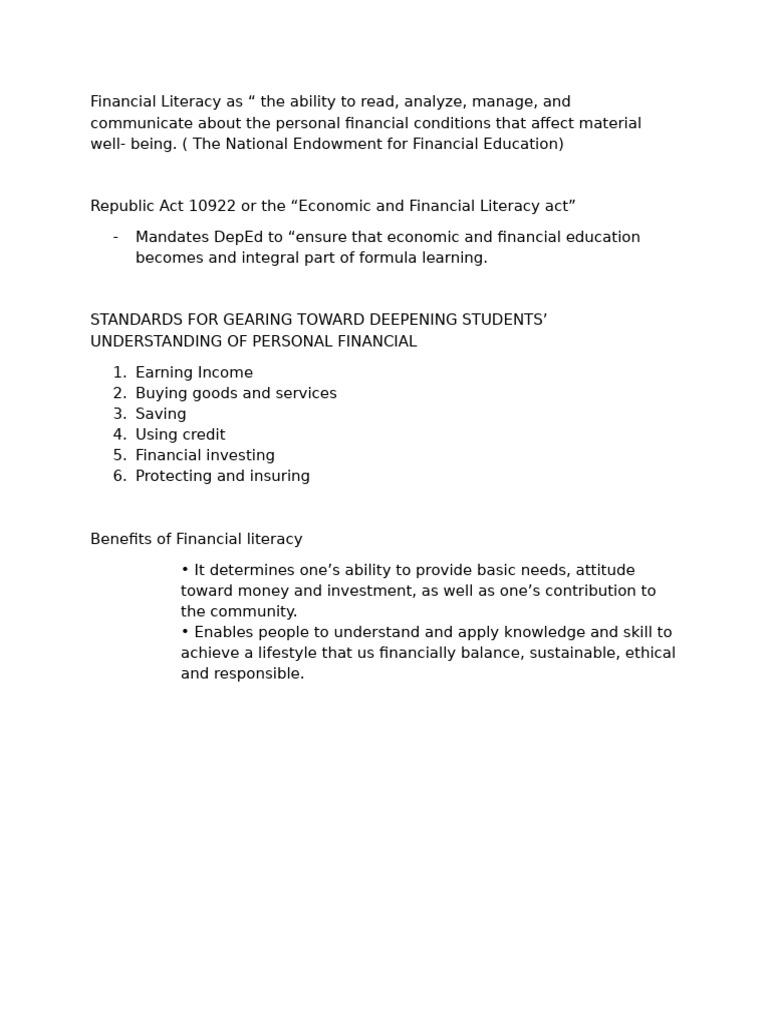 Importance of Financial Literacy Education | PDF