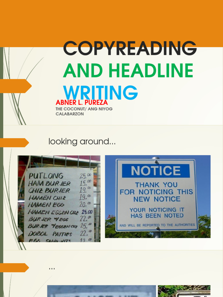 COPYREADING-AND-HEADLINE-WRITING - PPTX 20240927 160115 0000 | PDF | Copy Editing | Orthography