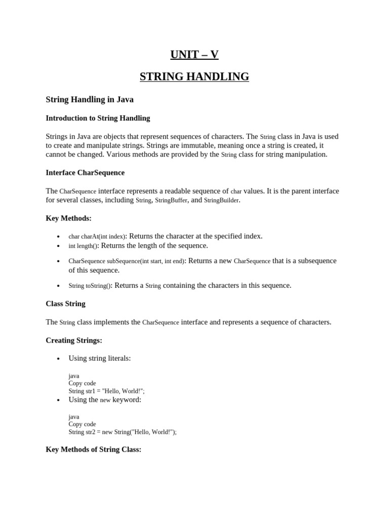 Unit - V - String Handling in Java Updated | PDF | Thread (Computing ...
