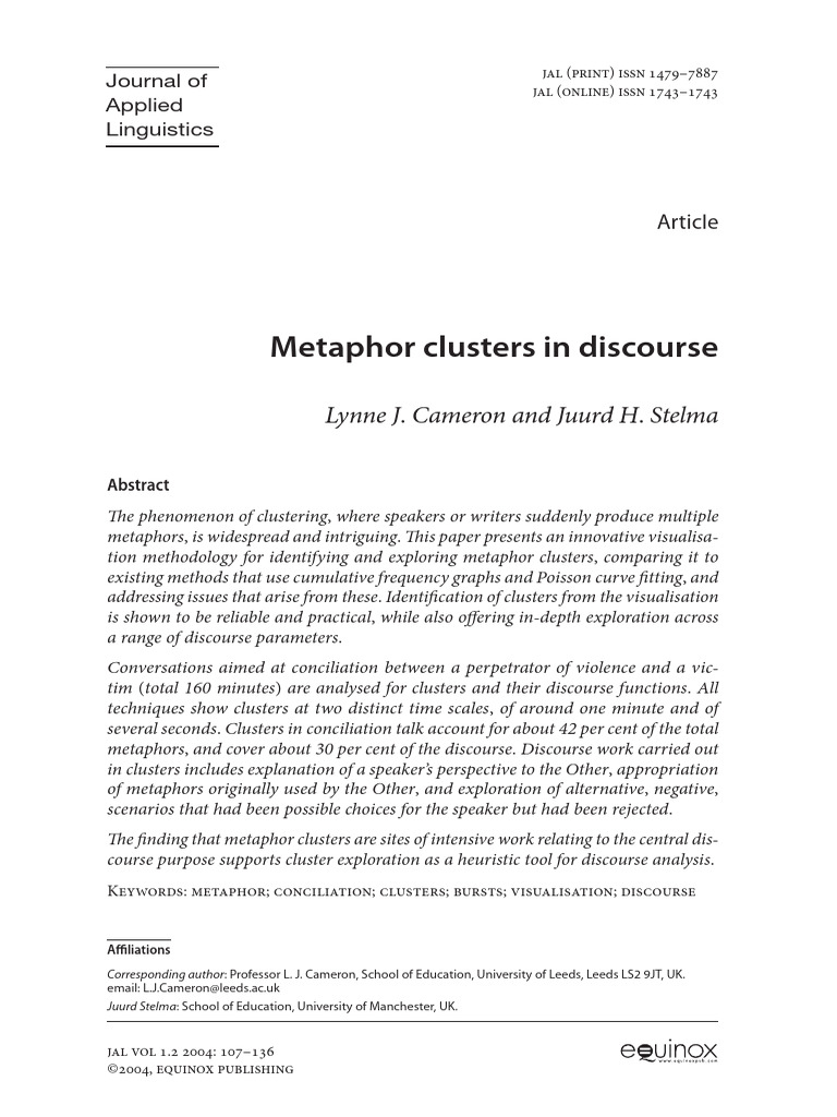Metaphor_clusters_in_discourse | PDF | Metaphor | Methodology