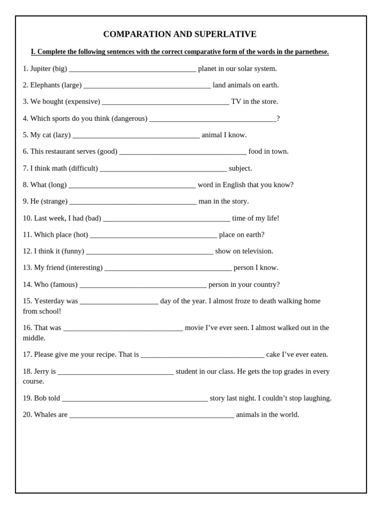 COMPARATION AND SUPERLATIVE | PDF