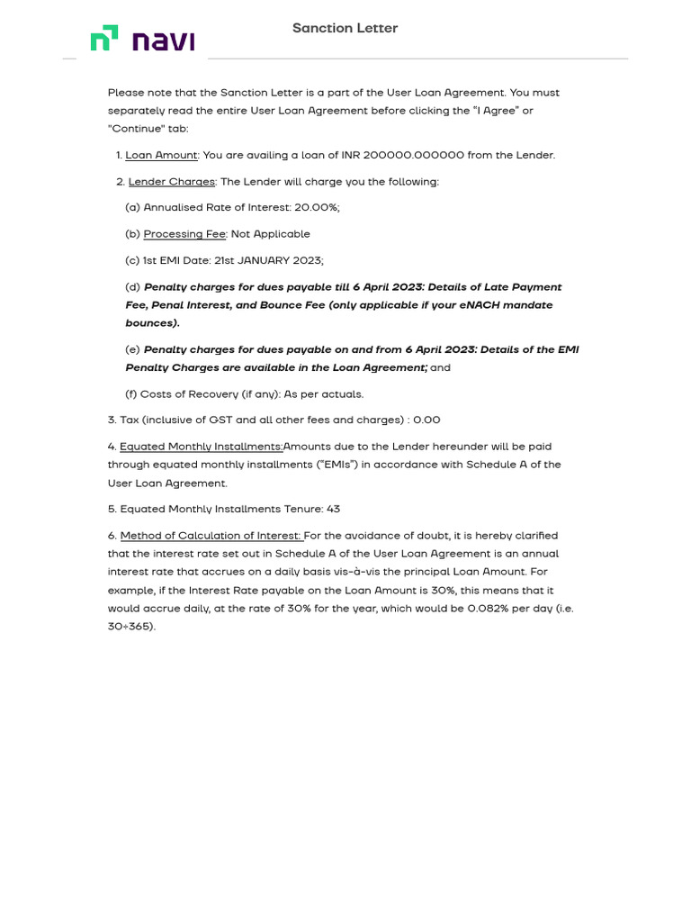 Sanction Letter 010000311618 | PDF