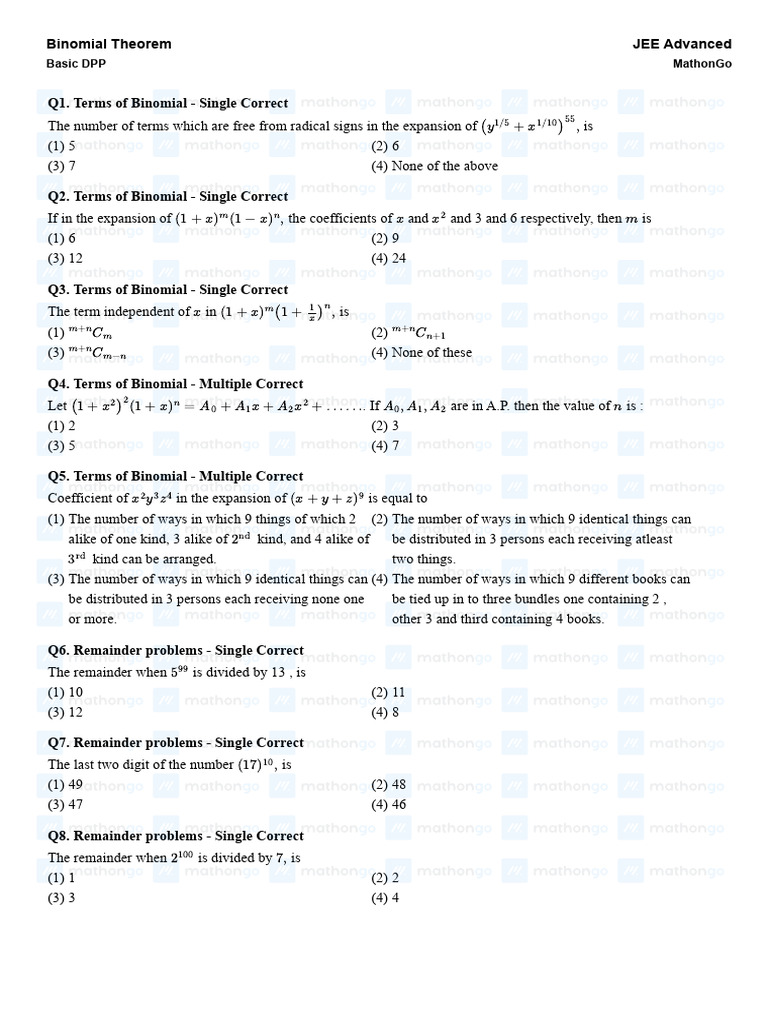 Binomial Theorem - Basic (1) | PDF | Number Theory | Combinatorics