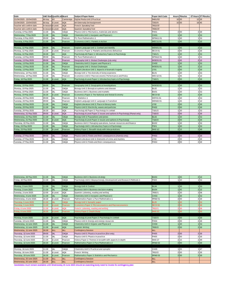 IAL&AS&ALevel Provisional Timetable Summer 2025 | PDF | Geography | Science