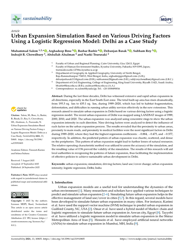 Urban Expansion Simulation Based On Various Driving Factors Using A Logistic Regression Model ...