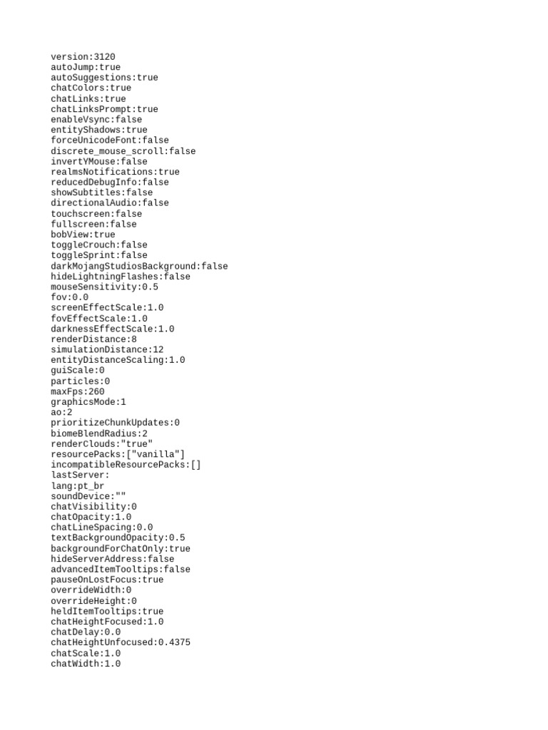 Minecraft Game Settings Configuration | PDF