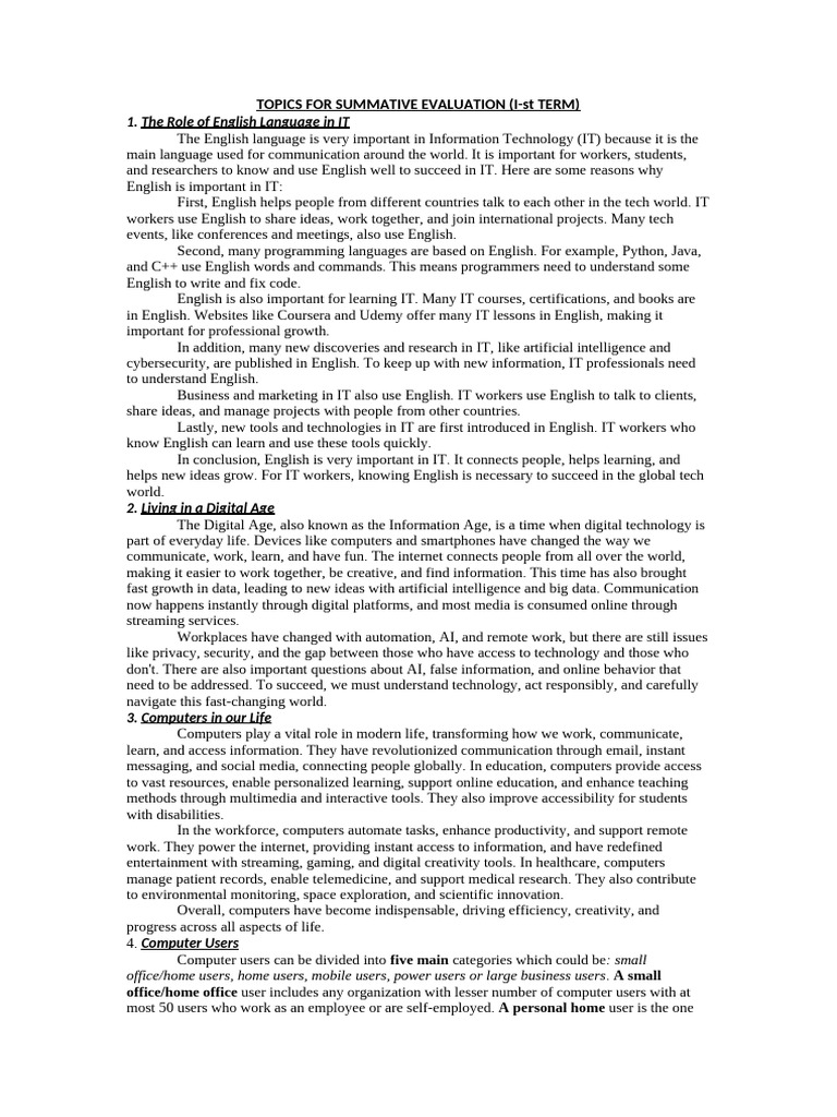 Topics For Summative Evaluation | PDF | Computer Data Storage | Random ...